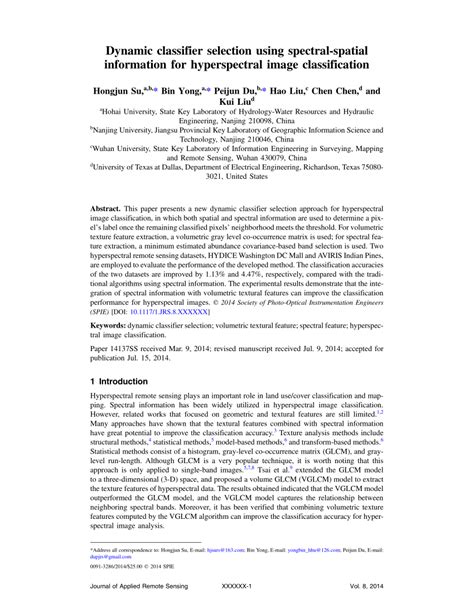 PDF Dynamic Classifier Selection Using Spectral Spatial Information