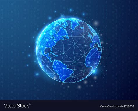 Earth Planet Polygonal Symbol With Binary Code Vector Image