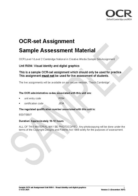 Sample Ocr Set Assignment R094 Visual Identity And Digital Graphics