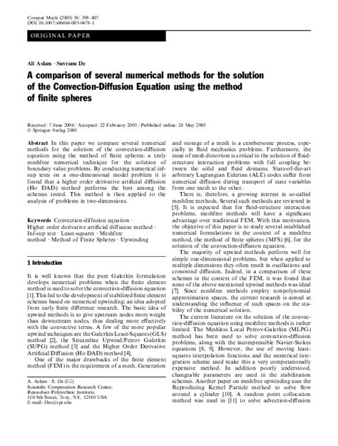 pdf a comparison of several numerical methods for the solution of the