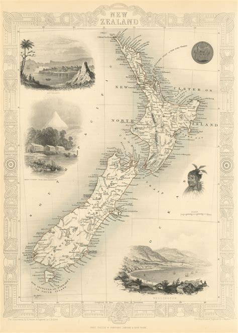 NEW ZEALAND Shows NZ Company Settlements In 1851 TALLIS RAPKIN 1851 Old Map