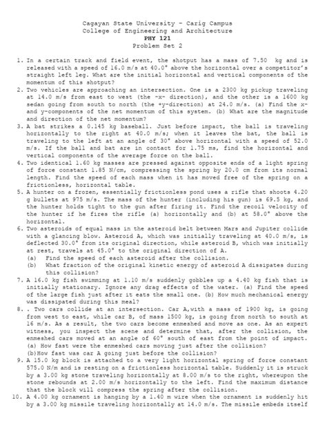 Problem Set 2 Finals Pdf Collision Force