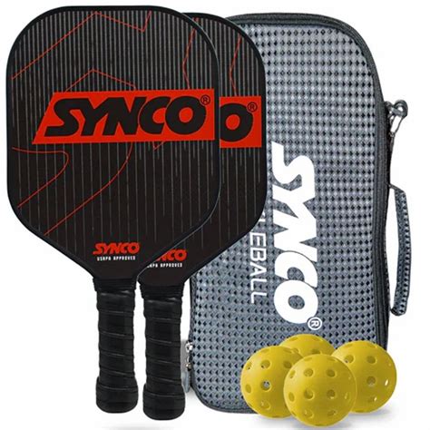 Red Fiberglass Synco Pickleball Paddle Set 2 Pickleball Rackets And 4