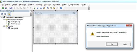 XL 2013 Erreur Execution Userform Erreur Automation Macros Et
