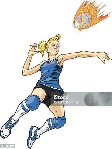 Jumping Volleyball Player Girl Vector Illustration Stock Illustration Download Image Now
