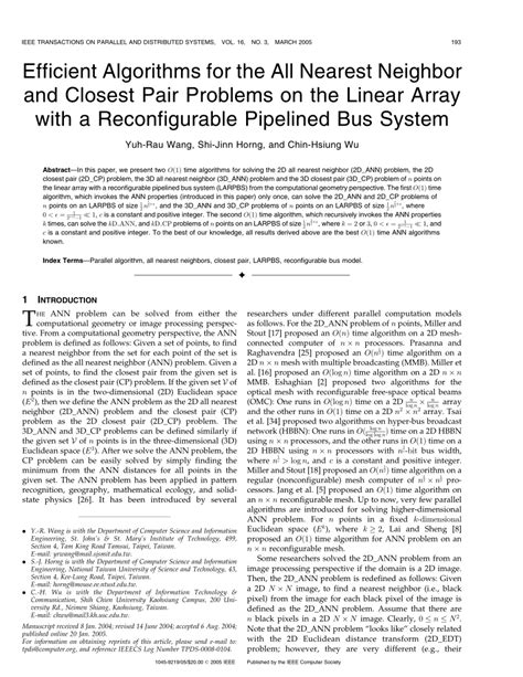 Pdf Efficient Algorithms For The All Nearest Neighbor And Closest Pair Problems On The Linear