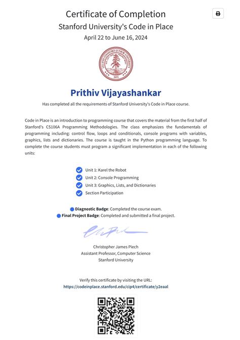 Prithiv Vijayashankar On Linkedin Stanford Codeinplace Programming Python Codeinplace2024