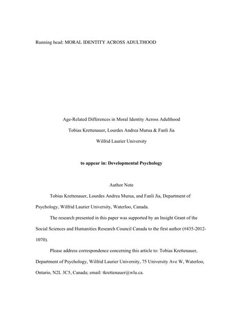 Pdf Age Related Differences In Moral Identity Across Adulthood