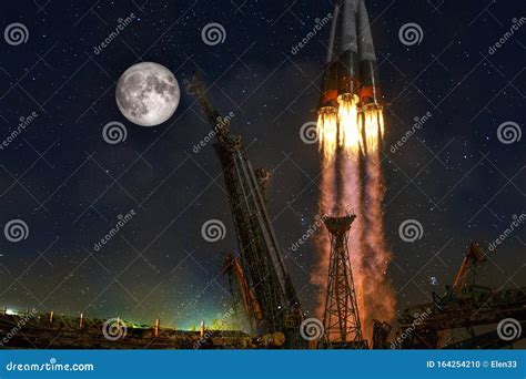 Rocket Space Ship Launching From Planet Earth And Flying Into Outer Space Space Exploration