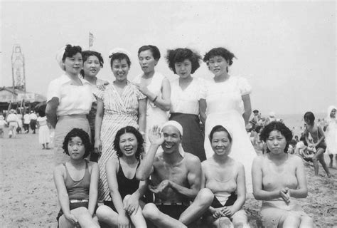 A Group Of People At The Beach In Okinawa Japan 1948 Roldschoolcool