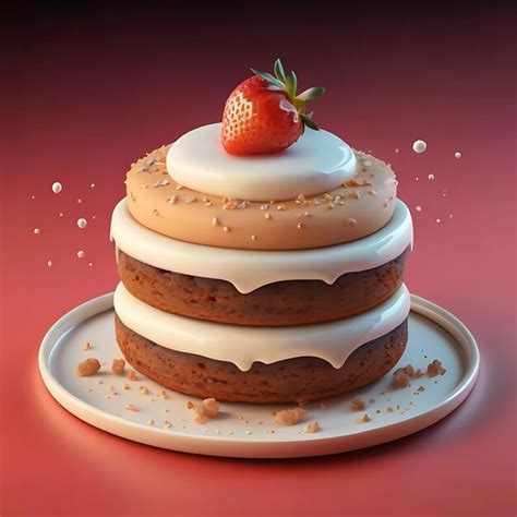 premium photo vanilla cake with strawberry 3d rendering