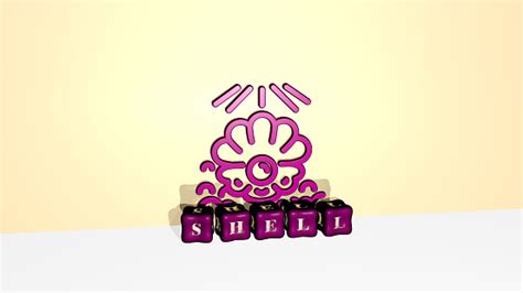 쉘의 3d 그래픽 이미지와 상단 관점에서 금속 입방 문자로 만든 텍스트와 함께 개념 프리젠 테이션 및 슬라이드 쇼에 탁월합니다 배경 및 일러스트레이션 3차원 형태에 대한