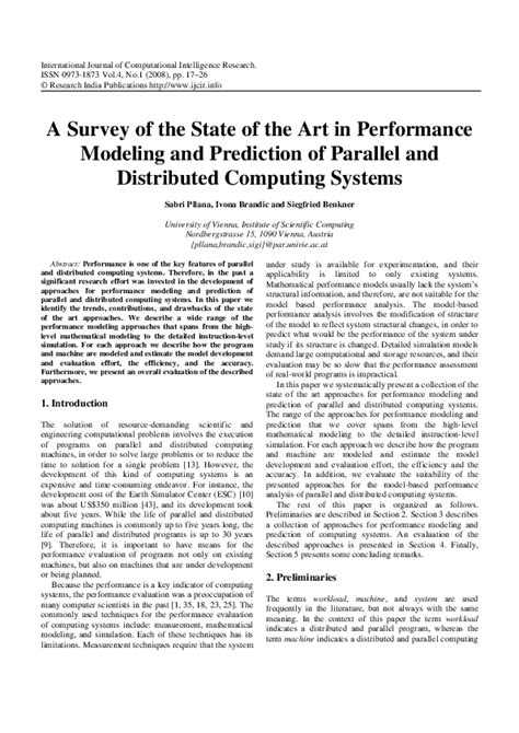 Pdf A Survey Of The State Of The Art In Performance Modelingand Prediction Of Parallel And