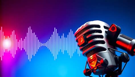 A Microphone With A Dynamic Sound Waveform Overlay On A Blue Background