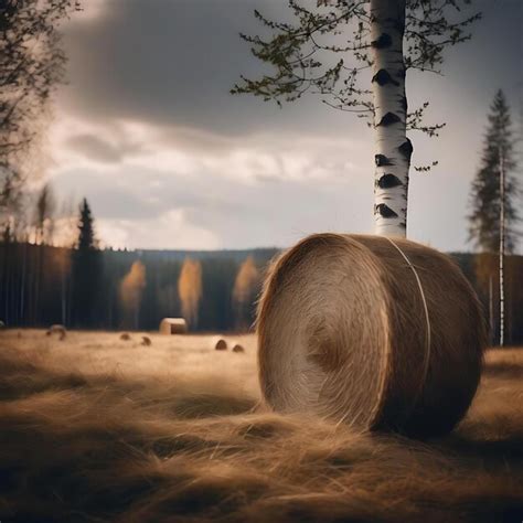 Premium Photo A Hay Bale With A Tree In The Background And A Sheep In