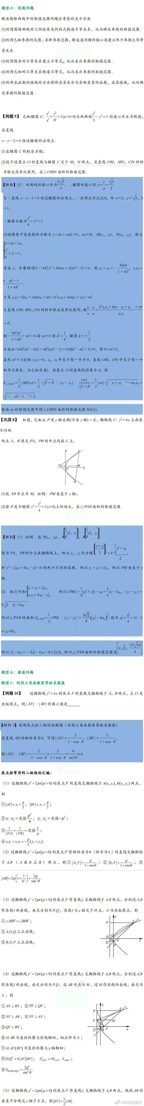 备考干货 高中数学 解析几何10大题型 3大模型