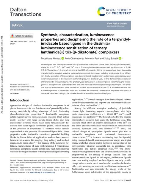 Paper 1 Pdf Coordination Complex Lanthanide