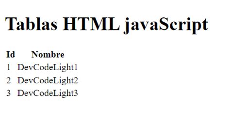 TABLAS HTML JavaScript DevCodeLight