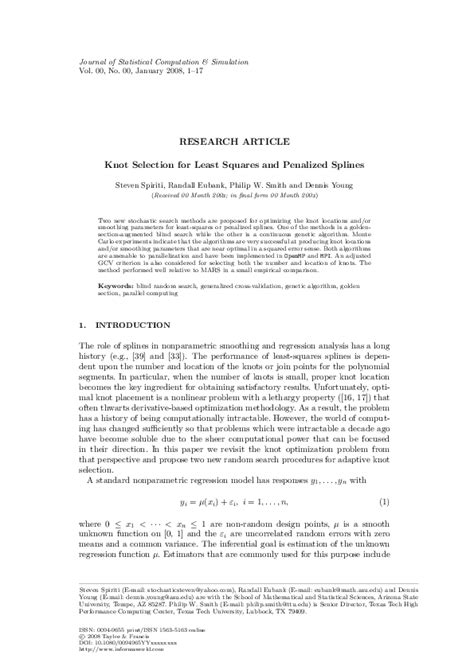 Pdf Knot Selection For Least Squares And Penalized Splines