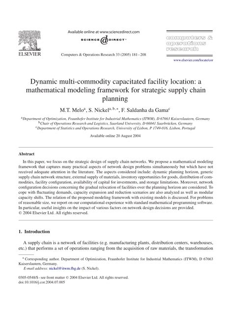 Pdf Dynamic Multi Commodity Capacitated Facility Location A Mathematical Modeling Framework