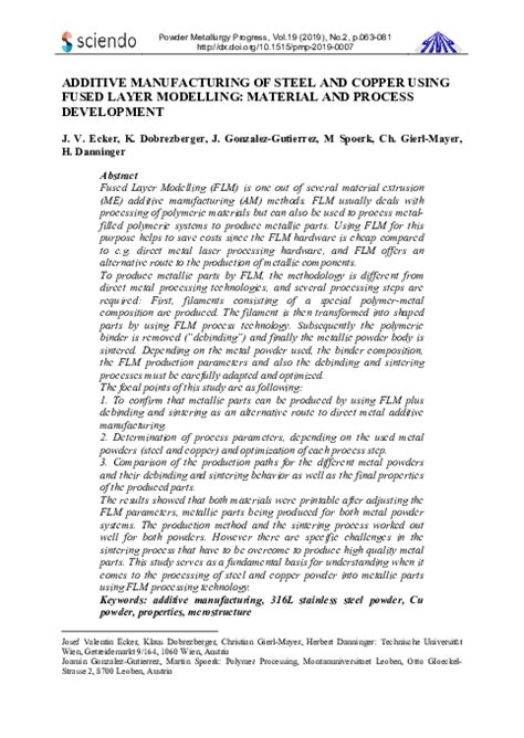 Pdf Additive Manufacturing Of Steel And Copper Using Fused Layer Modelling Material And