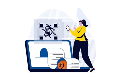 플랫 만화 디자인의 사람들이 있는 지불 프로세스 개념 여자는 지불에 대한 인보이스를 받고 스마트폰 벡터 일러스트레이션을 사용하여