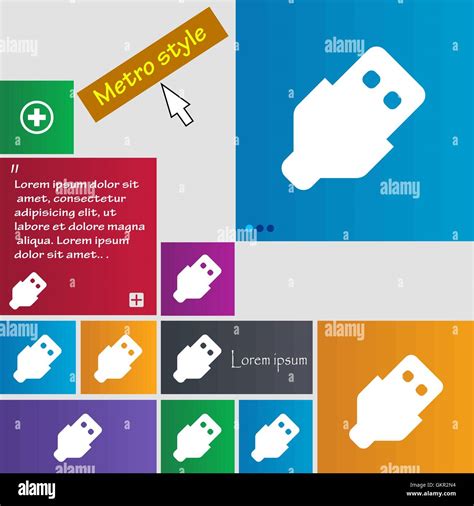Usb Icon Sign Metro Style Buttons Modern Interface Website Buttons With Cursor Pointer Vector