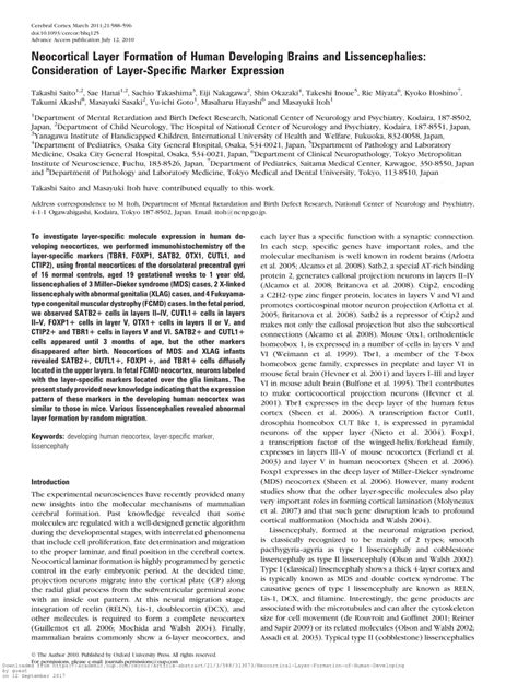 Pdf Neocortical Layer Formation Of Human Developing Brains And Lissencephalies Consideration
