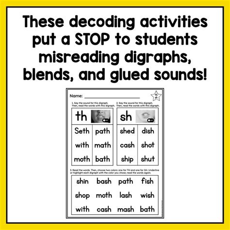 Digraphs Blends And Glued Sounds Worksheets For Decoding Practice Co