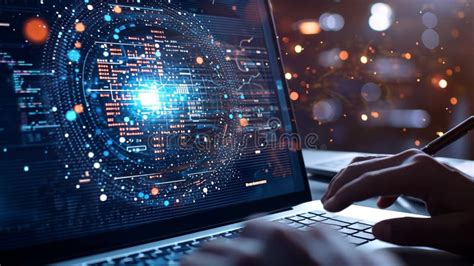 Hands Programmer Working On Futuristic Laptop Developing Innovative Global Network Security