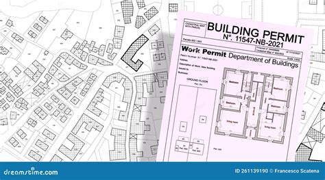 Building Permit Concept With Imaginary General Urban Plan And Cadastral
