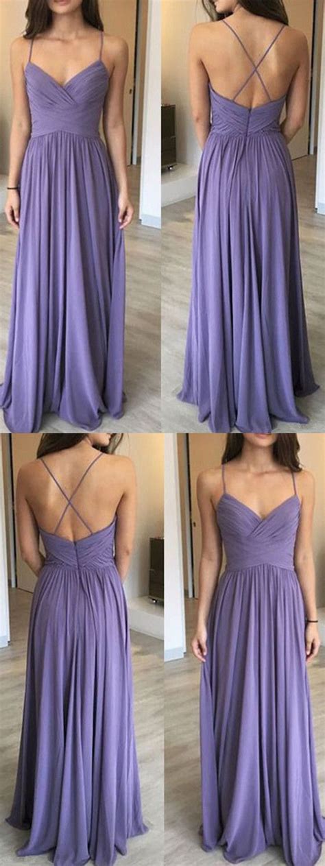 Newest A Line V Neck Spaghetti Straps Backless Long Bridesmaid Dresses