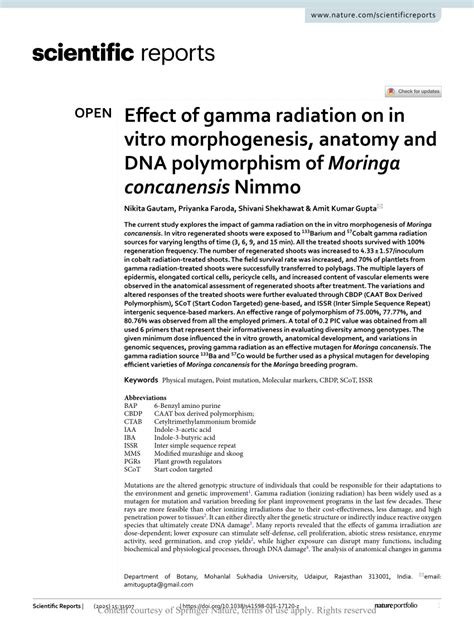 Pdf Effect Of Gamma Radiation On In Vitro Morphogenesis Anatomy And