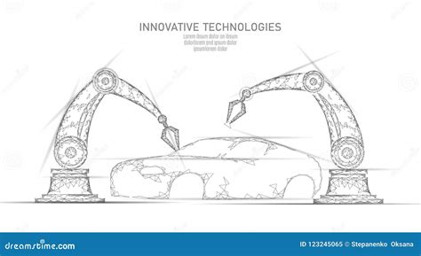 Low Poly Robotic Arm Assembly Car Automation Technology Industrial Business Factory Robot