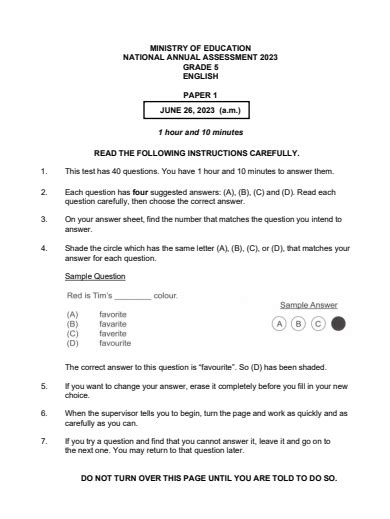 Grade 5 2023 English Paper 1
