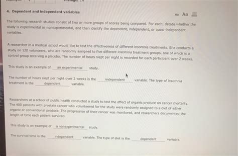 Solved 4 Dependent And Independent Variables Aa Aa The