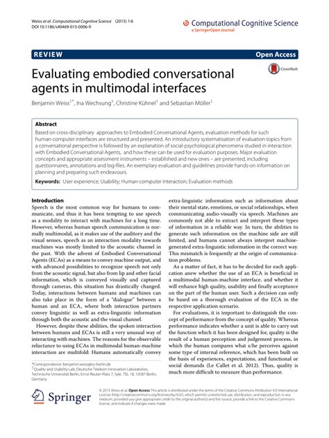 Pdf Evaluating Embodied Conversational Agents In Multimodal Interfaces