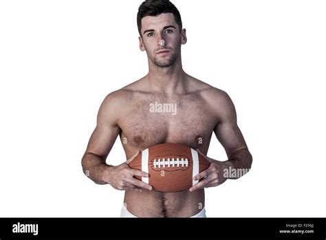 Portrait Of Shirtless Rugby Player With The Ball Stock Photo Alamy
