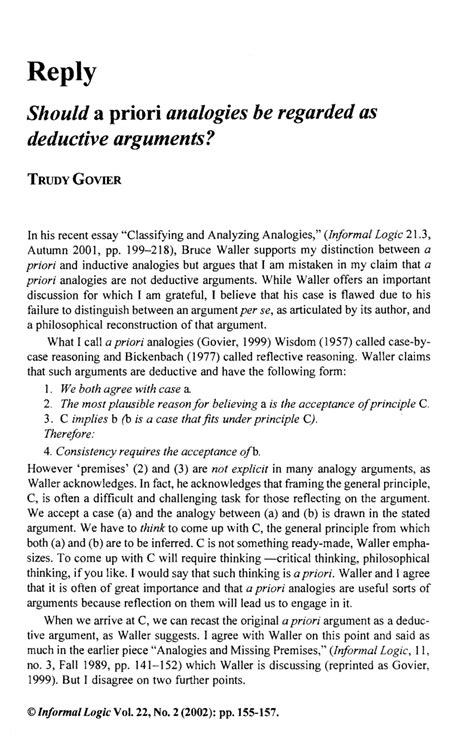 Pdf Should A Priori Analogies Be Regarded As Deductive Arguments