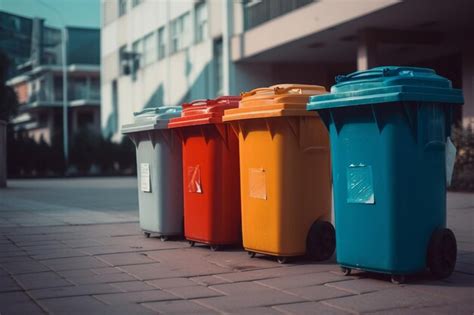 Premium AI Image Four Garbage Containers For Various Types Of Garbage Recycling Conceptai