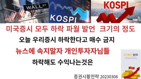 증권시황전략 3월8일 미국증시 파월발언 후 모두 하락 우리증시 전략은 매수금지 환율급등 대비 장단기채권금리 스프레드 벌어진다