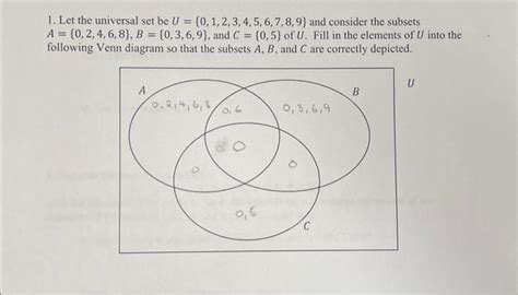 Solved 1 Let The Universal Set Be U 0123456789