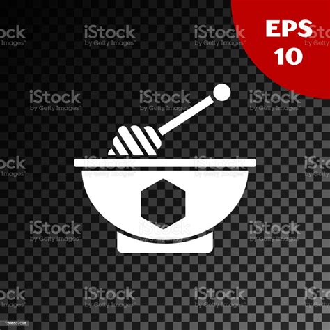 투명 한 어두운 배경에 고립 된 흰색 꿀 디퍼 스틱과 그릇 아이콘 꿀 국자 벡터 일러스트레이션 0명에 대한 스톡 벡터 아트 및
