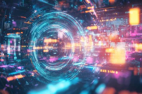 A Futuristic Representation Of Augmented Reality Featuring Glowing Cybernetic Interfaces Stock