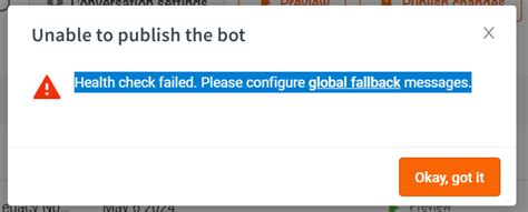 What Should Be Done In Case Of Health Check Failed Please Configure Global Fallback Messages