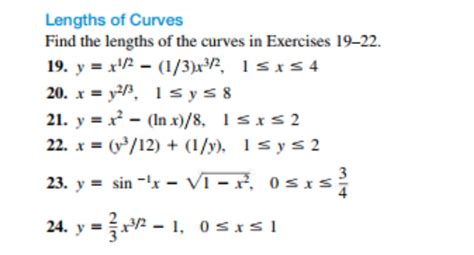 solved lengths of curves find the lengths of the curves in