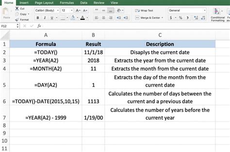 verwenden sie das heutige datum in arbeitsblattberechnungen in excel