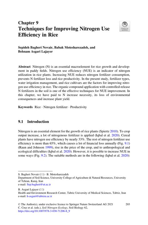Pdf Techniques For Improving Nitrogen Use Efficiency In Rice