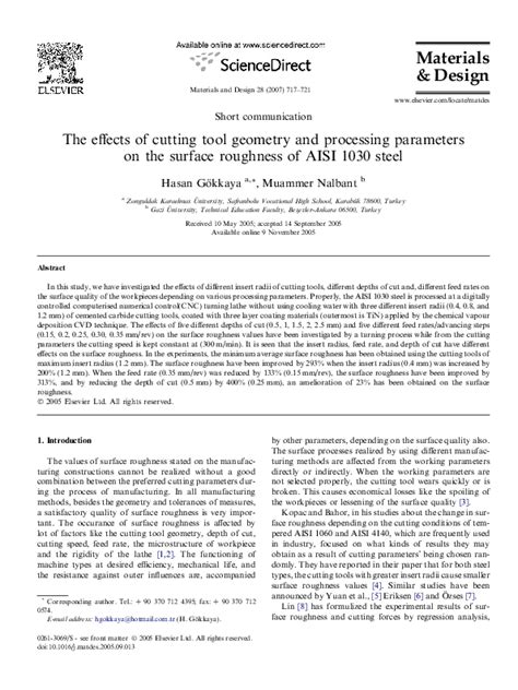Pdf The Effects Of Cutting Tool Geometry And Processing Parameters On
