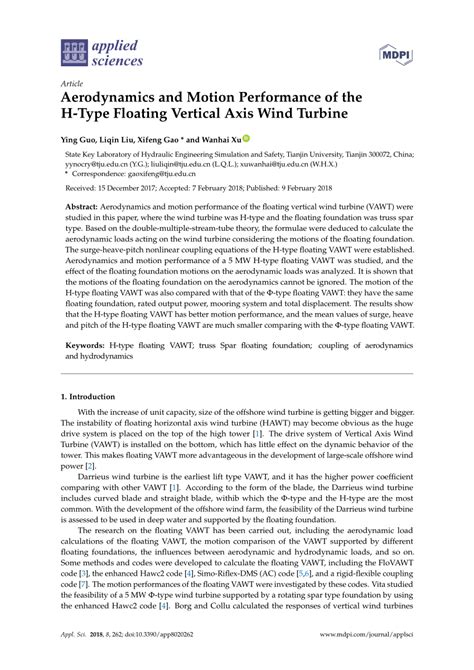 Pdf Aerodynamics And Motion Performance Of The H Type Floating Vertical Axis Wind Turbine